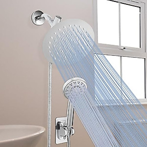 Shower Head with Hose, High-Pressure Stainless Steel 8'' Rain Showerhead and 5 Settings Handheld Shower Spray Combo with Push Button Flow Control for Easy Operation (NearMoon Shower Head Set), Chrome