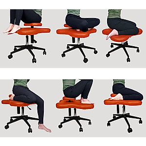 H&A Cross-Legged kneeing Chair for Office Home, Meditation Seat for Reducing Back Pain, Ergonomic Posture Corrective Seat with Height Adjustable (Orange), 26.5inch x 23.5inch