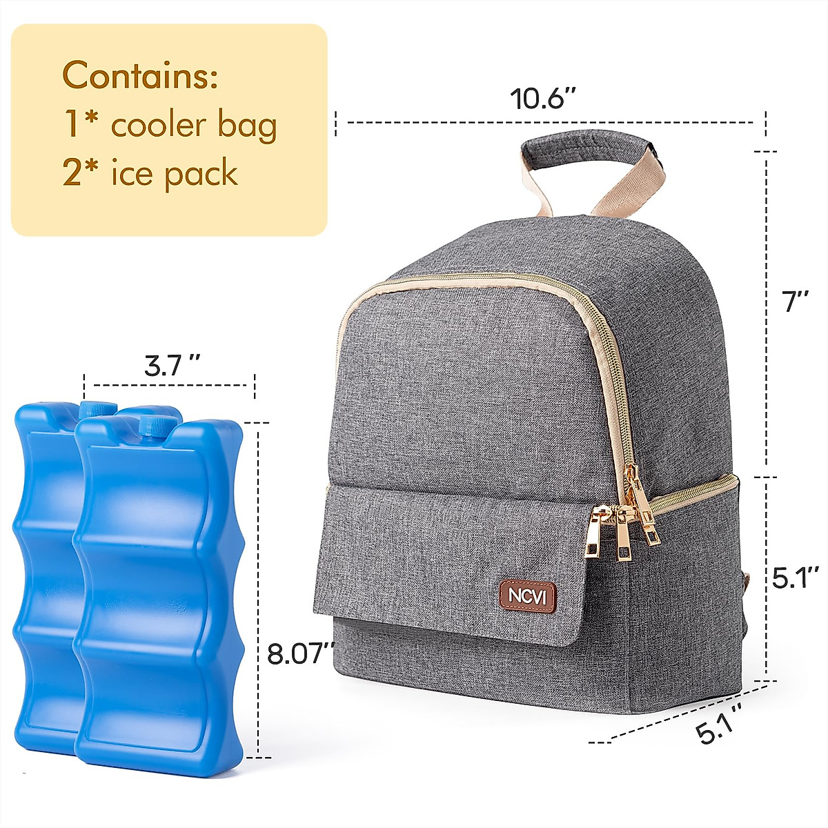 NCVI Breastmilk Cooler Bag with 2 Ice Pack, Breast Pump Bag with Cooler Fits 6 Bottles, Double Layer Breast Milk Baby Bottle Cooler Bag, for Travel, Nursing Mom Daycare, Work, Picnic, Black