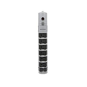 Monoprice 8 Outlet Rotating Surge Strip - UL Rated 2,160 Joules with Grounded and Protected Light Indicator, Gray
