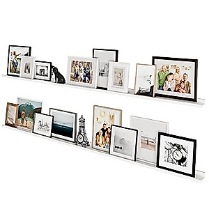 Wallniture Denver White 84" Picture Ledge Shelf for Living Room Decor, Floating Shelves for Wall Decor, Long Shelf Set of 2 for Bedroom, Hallway