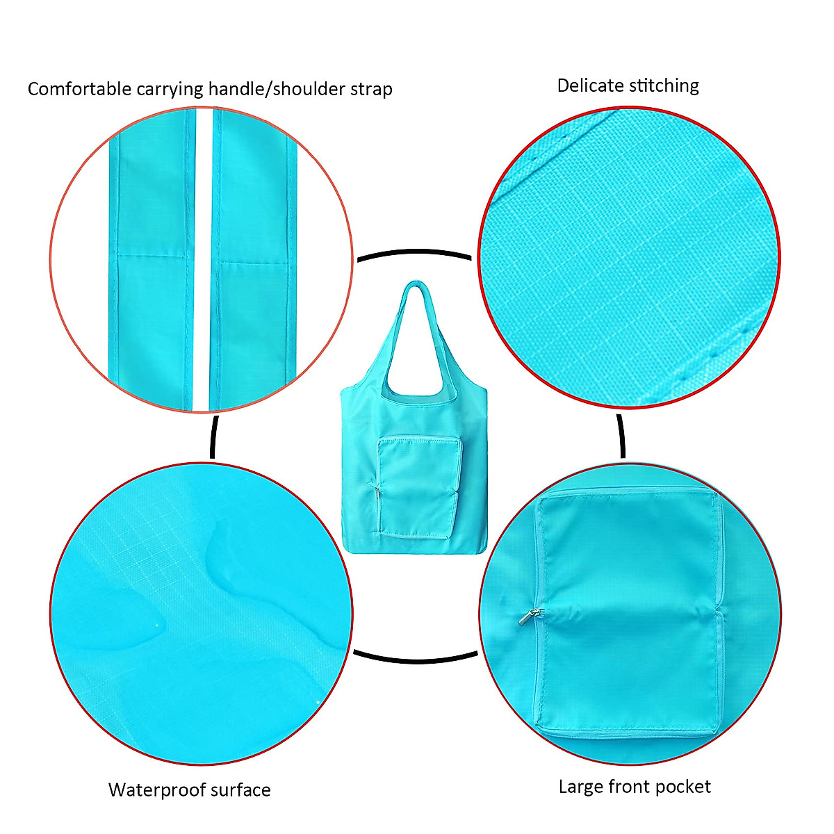 ACBSUSU Foldable reusable grocery bags, eco waterproof shopping bags, food tote bags. Fits in your pocket (5 packs) (Multi-color)