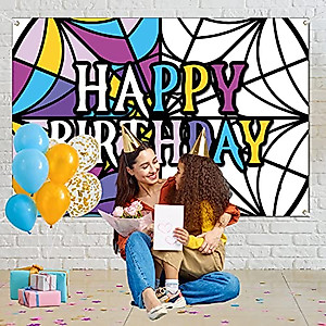 Wednesday Addams Birthday Decorations Wednesday Addams Stained Happy Birthday Backdrop Banner for Wednesday Addams Birthday Party Supplies 5x3FT