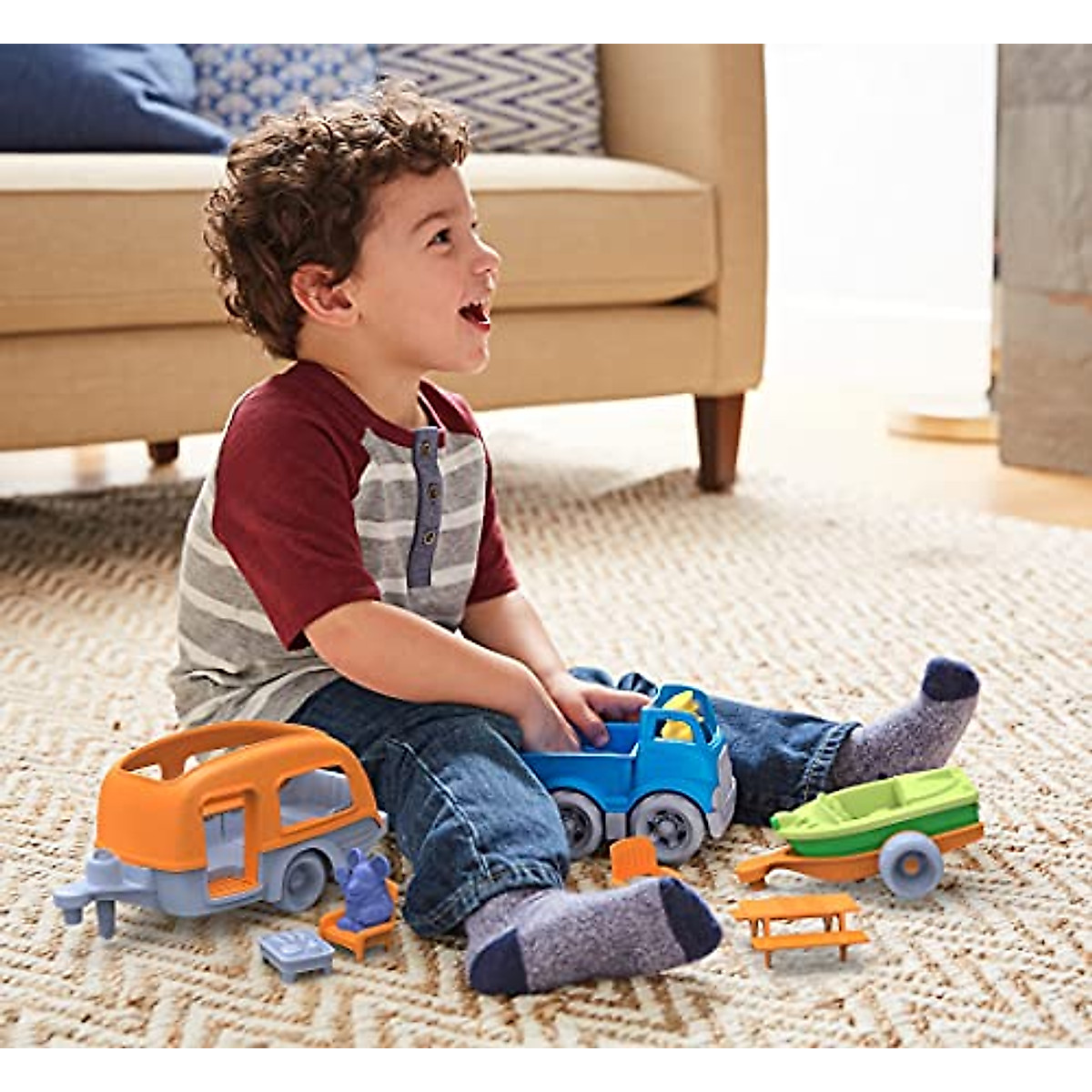 Green Toys RV Camper Set, Blue/Orange - 10 Piece Pretend Play, Motor Skills, Kids Toy Vehicle Playset. No BPA, phthalates, PVC. Dishwasher Safe, Recycled Plastic, Made in USA.