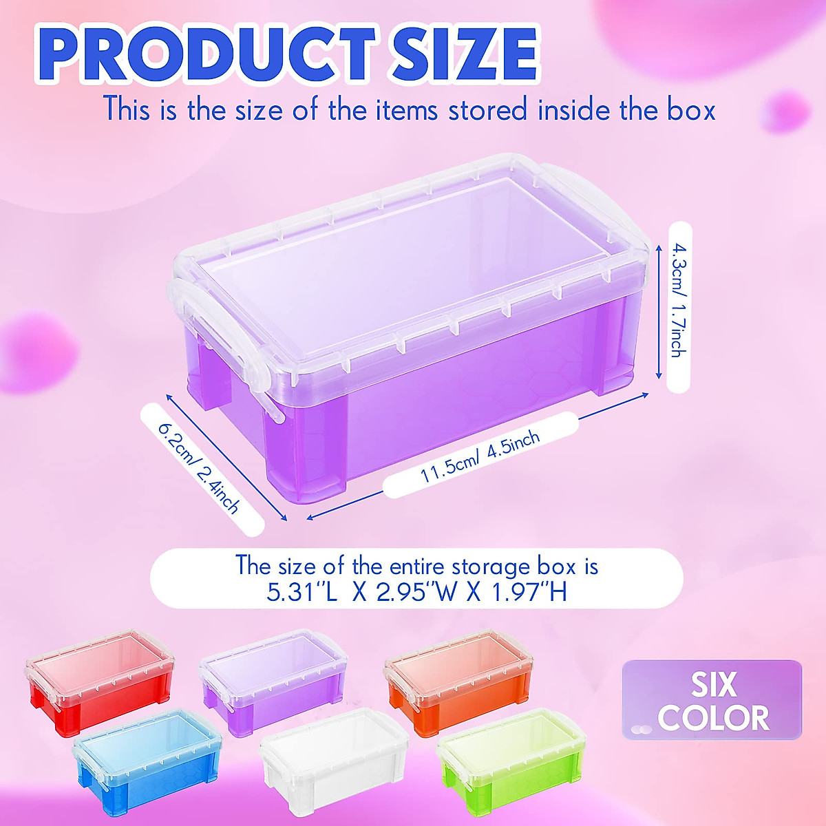 Tatuo 18 Pcs Small Plastic Crayon Box with Lid, 5.31'' x 2.95'' x 1.97'' Stackable Storage Case Mini Organizer Containers Clear Latch Storage Bins for Jewelry Beads Craft Office Fishing (Multicolor)