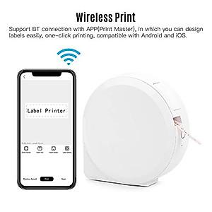 VIBY Portable Label Maker Printer Thermal Transfer Printer Manual Cutting 180dpi BT Connection with APP Multiple Languages (Color : OneColor)