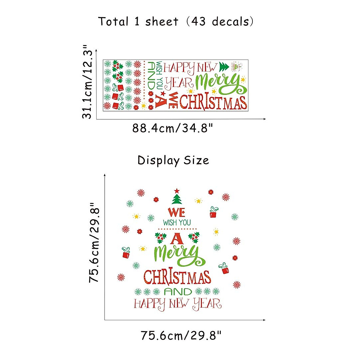 TOARTi Merry Christmas Quotes Wall Decals Happy New Year Quotes Stickers Christmas Tree Snowflake Stickers for Wall Christmas Party Supplies Christmas Window Clings