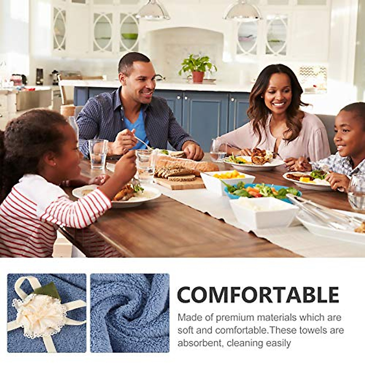 Hemoton Soft Hanging Hand Towel Bathroom Hand Towels with Hanging Loops Microfiber Lace Hand Towels Soft Absorbent Kitchen Hand Towels Hanging Blue