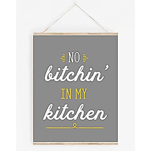 ‘No Bitchin’ Retro Funny Kitchen Wall Art Print - 8x10 UNFRAMED Gray, Yellow/Orange & White PHOTO PAPER Print Perfect for Rustic, Modern Farmhouse, Country Decor