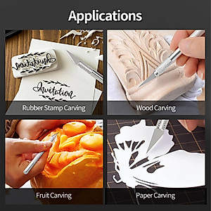 Precision Craft Knife Set - Sharp Razor Blades & Exacto Knife for Carving, Modeling, Scrapbooking, and Sculpting - Perfect for Woodworking, Stenciling, DIY Projects & Precision Cutting (Silver)