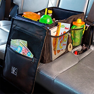 J.L. Childress Backseat Butler Car Seat Organizer - Cup Holders and Storage for Front, Back, Passenger Seats, Trunk - Travel Roadtrip Organization - Extra Large Size - 10 Pockets - Black