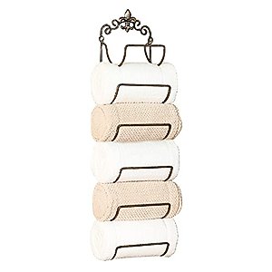 Rustic Metal Towel Rack Wall Mounted with Fleur de Lis, 6-Tier Solid Wrought Iron Towel Holder,Towel/Wine Rack Holder, Racks for Bathroom,Hand Towels,Wine Bottles,Yoga Mats Storage