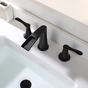 PARLOS Waterfall Widespread Bathroom Faucet Double Handles with Metal Pop Up Drain & cUPC Faucet Supply Lines, Oil Rubbed Bronze, Demeter 1431803