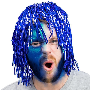 Tinsel Wigs, 6-Pack - Fake Foil Hair Props - Halloween, Events, Arts & Crafts (Blue)