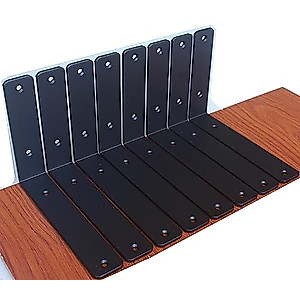 8 Pack - L 8" x H 6" x W 1.5", 5mm Thick Black L Shelf Bracket, Iron Shelf Brackets, Metal Shelf Bracket, Industrial Shelf Bracket Decorative Shelving, Shelf Supports with Screws
