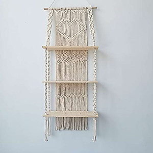 KALTEK Macrame Wall Hanging Shelf - 3 Tier Wall Shelves with Handmade Woven Macrame Rope - Boho Shelves Organizer Hanger for Kitchen, Bathroom, Home Storage, Floating Indoor Plant Wall Shelf