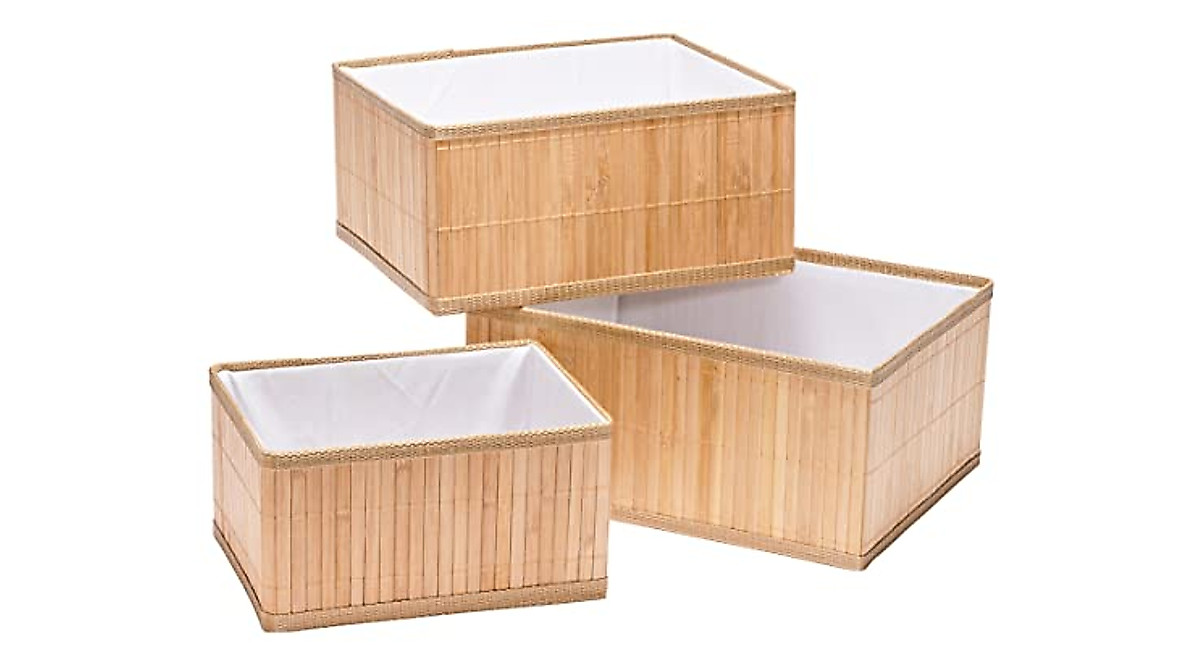 Bamboo Storage Baskets Set of 3 for Home Organization