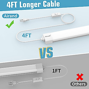Airand LED Ceiling Light Fixture with Plug 5000k, Triproof LED Tube Light 16W Linkable Closet Light for Workbench Kitchen Basement Garage Corridor Bathroom Office Overhead Lighting with Plug in Cord