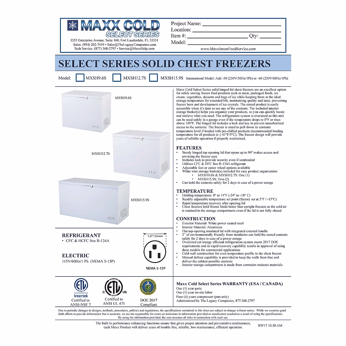 MAXX COLD MXSH12.7SHC S-Series Refrigeration Chest Freezer, White