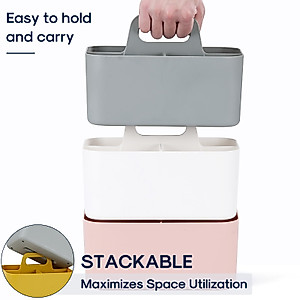 Multiuse Caddy Organizer with Handle - Stackable Plastic Tote Bin - Art Craft Supplies, Office, Desk, Stationery Pen Holder, Kitchen, Utensil, Makeup, Bathroom, Shower, Cleaning, Dorm Organizer - Grey