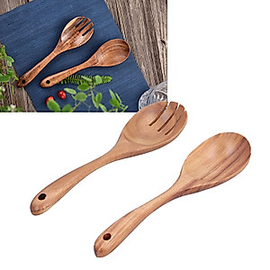 2Pcs / Set Wooden Mixing Spoon Fork with Hanging Holes, Ergonomic Design, Ideal for School Office Festival Use