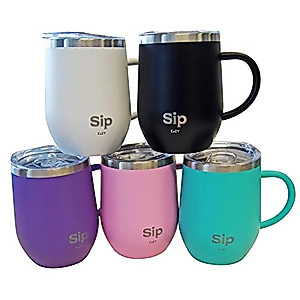 PINK SIP EAZY'S 12oz 18/8 StainlessSteel Insulated Cup, Handle & Lid - Keeps your Drinks Hot up to 6 hours Cold up to 24hour - Coffee, Tea, Beer, Water, Wine - Arrives Boxed for easy Gifting!