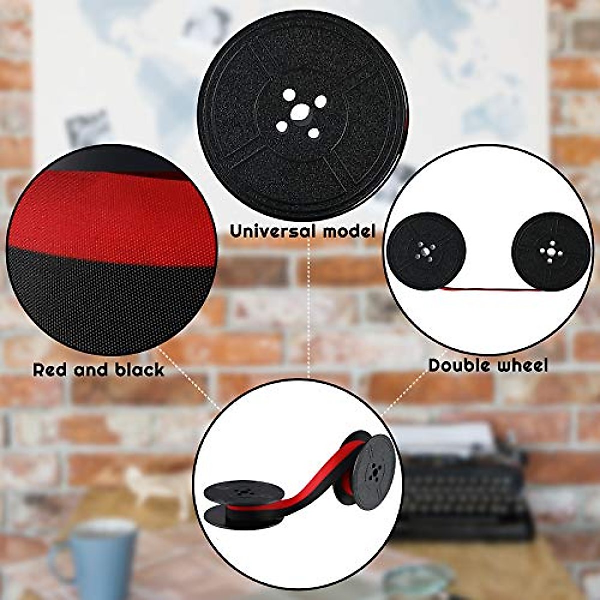 4 Pairs Universal Typewriter Ribbon Twin Spool Typewriter Ribbon Twin Spool Replacement Pack for Most Typewriter (Red, Black)