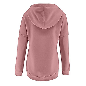 Clearance Items Womens Hoodies with Kangaroo Pocket Solid Color Loose Half Button Pullover Hoodie 2023 Fall Sweatshirts Clothing Amazon Clearance Items Liquidation Pallets Pink M