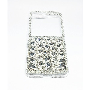 Aikukiki Case for Galaxy Z Flip 5,Galaxy Z Flip 5 5G Case,3D Handmade Sparkle Stunning Stones Crystal Diamond Bling Glitter Phone Case for Samsung Galaxy Z Flip 5 5G (2023) (Full White)