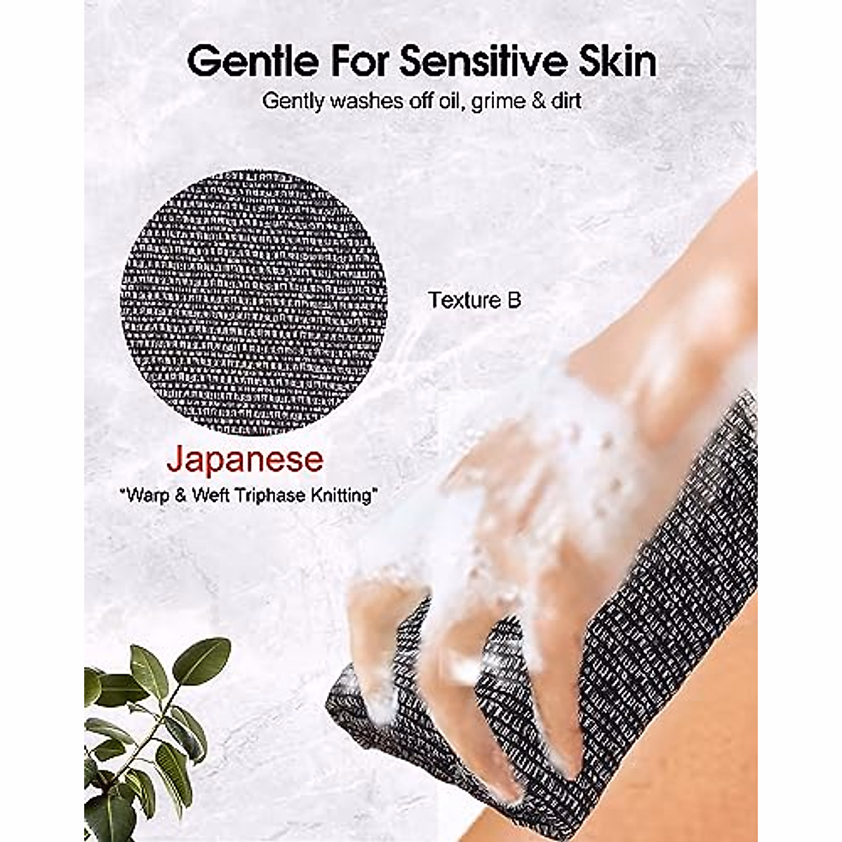 Bathflor Exfoliating Shower Towel with Clip Strap, Exfoliating Washcloth with 2 Sides for Washing & Scrubbing, Premium Japanese Scrub Wash Cloth, Quick Drying, 40inch Length (1 Pack-W)