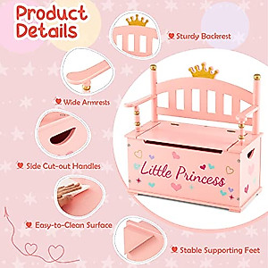 Costzon Wooden Toy Box, 2 in 1 Toy Chest Storage Bench Seat with Safety Hinged Lid, Kids Toy Storage Organizer for Playroom Bedroom, Children's Furniture, Gift for Toddler Girls Age 3+, Pink