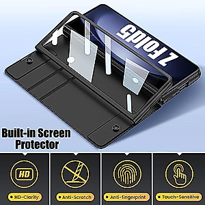 for Samsung Galaxy Z Fold 5 Leather Case with S Pen Holder [Screen Protection + Card Slot + Kickstand] Luxury Leather 360° Shockproof Protection Case for Samsung Galaxy Z Fold 5 5G,Carbon Fiber