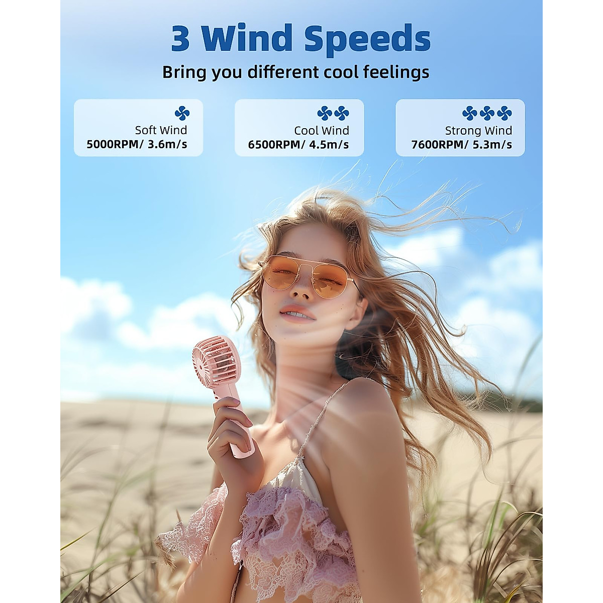 Edvision Mini Handheld Fan, Powerful Portable Fan 3 Speeds, USB Rechargeable Small Hand Fan, Personal Fan Battery Operated, Cute Design Makeup Eyelash Fan for Stylish Girls Women Kids Outdoor Travel