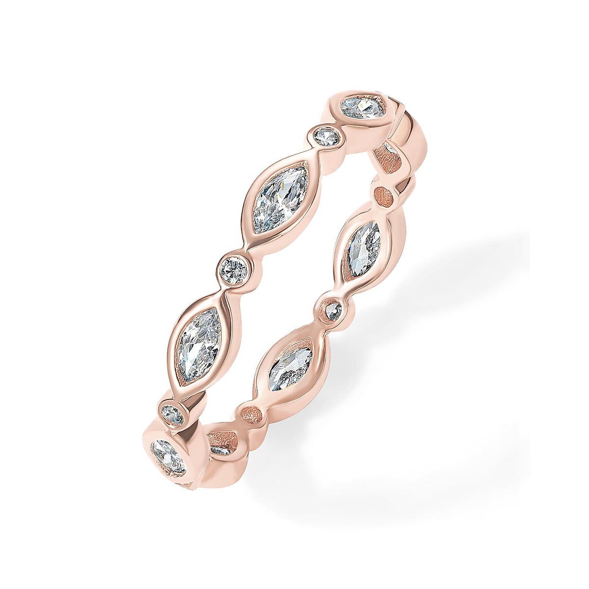 PAVOI 14K Rose Gold Plated Cubic Zirconia Stackable Ring | Marquise Eternity Band For Women | Plated Gold Stacking Ring | Size 6