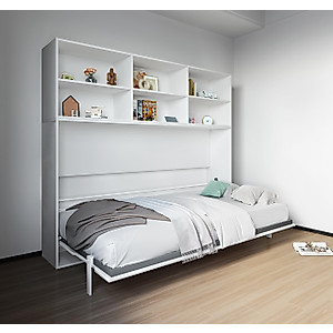 DEINPPA Twin Horizontal Murphy Bed with Storage Shelf, Space-Saving Wall Bed for Multipurpose Room-White