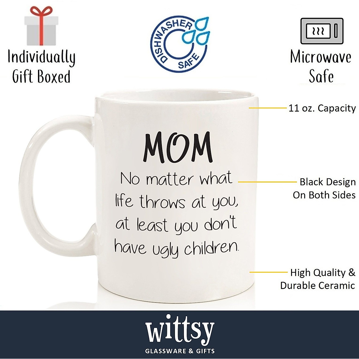 Mom No Matter What, Ugly Children Funny Coffee Mug - Best Birthday Gifts for Mom, Women - Unique Mom Gifts from Son, Daughter - Cool Gag Bday Present Idea - Fun Mother, Mom Mug, Novelty Cup