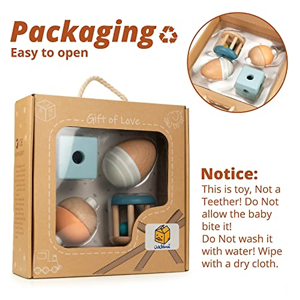 DUCKBOXX XX Wooden Rattles Toys Bundle (2 Pack) for Babies Ages 0m – 2yrs