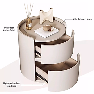 Modern Minimalist Bedroom Solid Wood White Bedside Table, Round Bedside Table with Storage Drawers, Bedroom Side Table, Chest of Drawers, Wooden Bedside Table, Mini Bedside Table, Storage Cabinet (Co