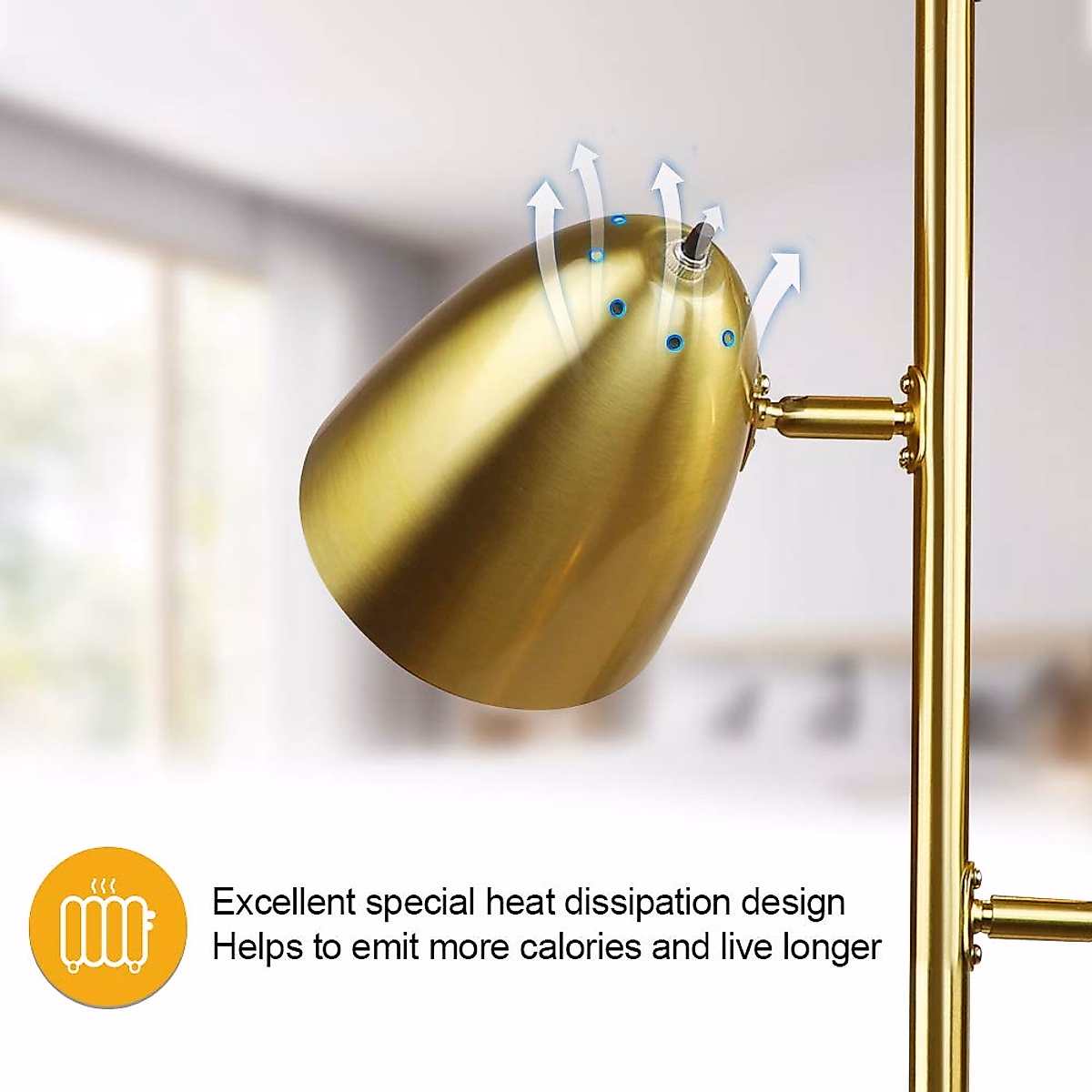 DLLT Modern Floor Lamp, 3-Light Reading Standing Tree Lamp, Gold Corner Floor Lamp with Adjustable Metal Heads, Brass Tall Pole LED Lighting for Living Room, Bedroom, Office, E26 Base (Bulbs Include)