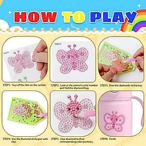 sinceroduct 64 PCS 5D DIY Diamond Painting Stickers Kits for Kids and Adult Beginners, Stick - Shaped Paint Marked with Diamonds by Numbers, More Cute Animals, Dinosaurs, Kids Gift