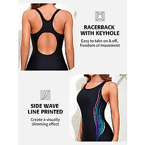 ATTRACO Boyleg Swimsuits for Women Sports One Piece Bathing Suit Racerback Swimwear Black