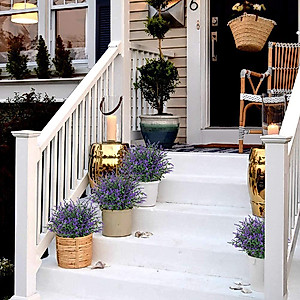 8 Bundles Outdoor Artificial Lavender Fake Flowers UV Resistant Plastic Plant, No Fade Faux Flower Plastic Greenery Shrubs Plants for Indoor Outside Porch Home Garden Window Box Decorating