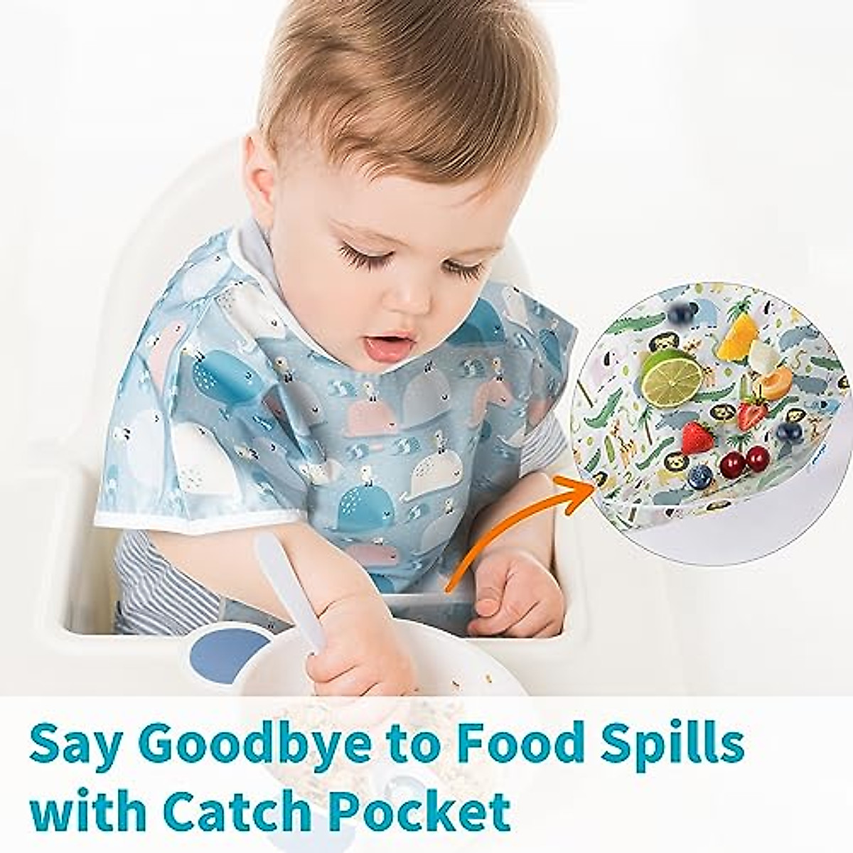 Baby Noah 3 Pcs Short Sleeved Bib - Baby and Toddler Smock Bibs for Boys and Girls - Waterproof Bib with Pocket| 6-36 Months