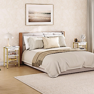 HOOBRO End Tables Set of 2 with Charging Station and USB Ports, 3-Tier Nightstands with Adjustable Shelves, Small Side Tables for Small Space in Living Room, Bedroom, White and Gold DW112BZP201G1