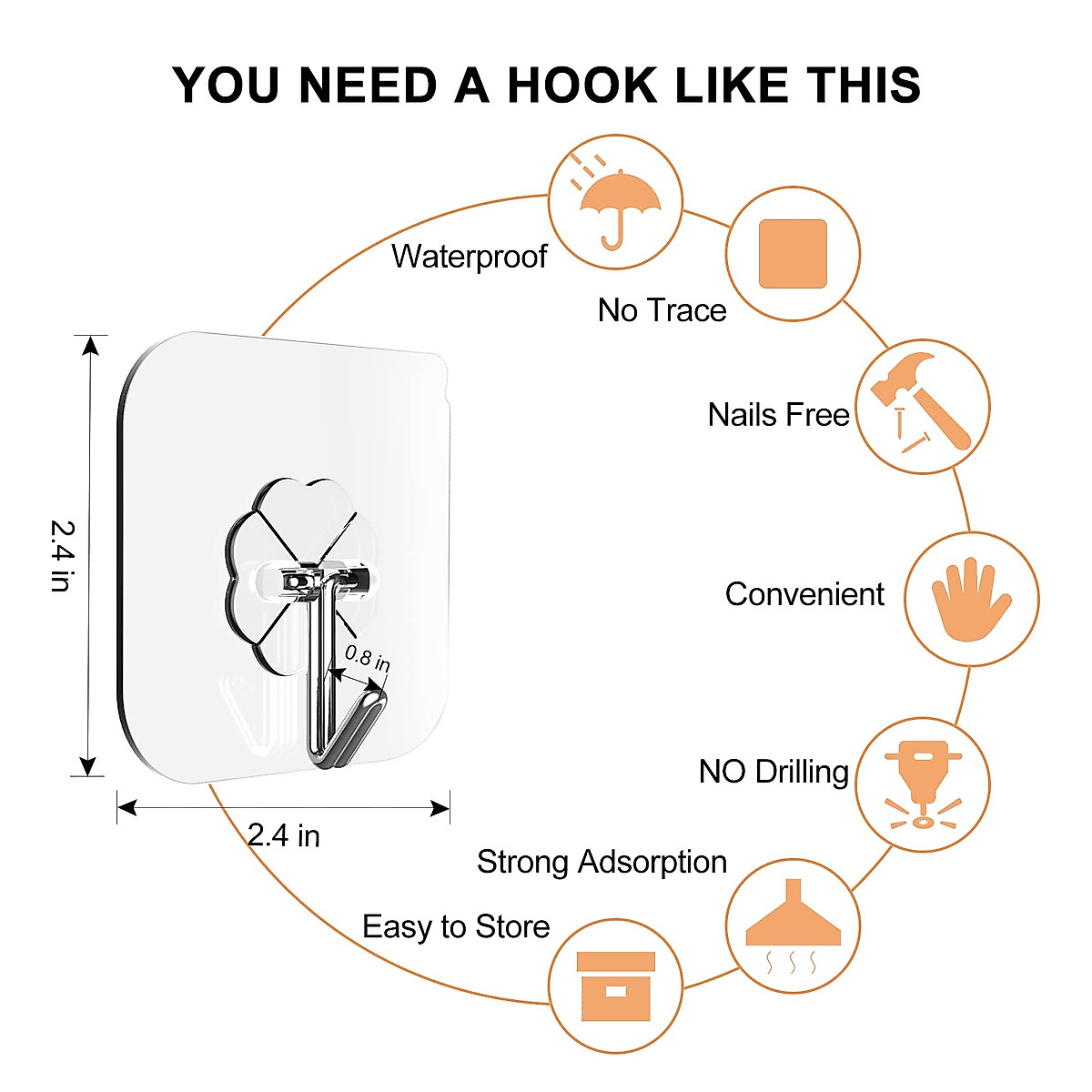 NileHome Adhesive Hooks for Hanging 12 Packs Heavy Duty Wall Hooks Removable Waterproof Bathroom Hooks Transparent Sticky Hooks for Kitchen Glass Door