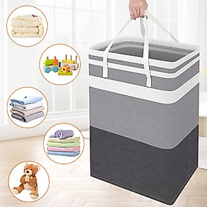 ToteTastic 3-Pack Laundry Basket, Freestanding＆Waterproof Laundry Hamper, Collapsible Tall Clothes Hamper with Easy Carry Handles for Clothes, Towels＆Toys in the Family and Dorm,Gradient Grey,75L