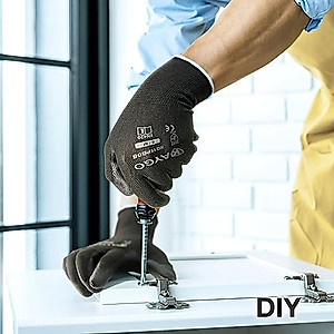 KAYGO Safety Work Gloves PU Coated-12 Pairs, KG11PB, Seamless Knit Glove with Polyurethane Coated Smooth Grip on Palm & Fingers, for Men and Women, Ideal for General Duty Work (Medium, Black)