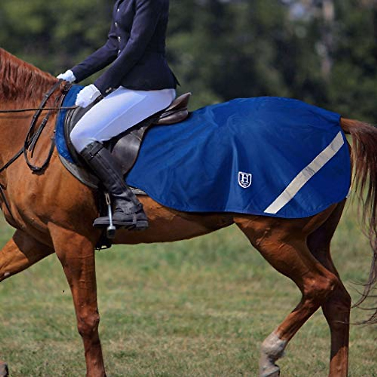 Harrison Howard Climax Horse Sheet Waterproof/Fleece Lining Horse Blanket with Hi-Vis Features Superb Night Safty on Road-Nautical Blue