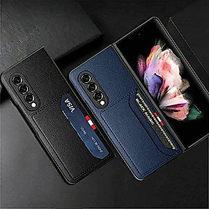 EAXER for Samsung Galaxy Z Fold 3 5G Case, Shockproof Leather Wallet Card Holder Luxury PU Leather Card Holder Slots Case Cover (Brown)