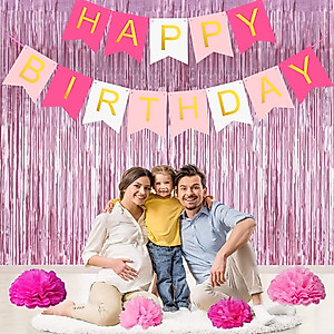 TONIFUL 3Pcs Pink Door Streamers,Pink Photo Booth Backdrop Metallic Streamers Pink Foil Fringe Curtains for Birthday,Christmas,New Year,Bridal Shower,Bachelorette Party Decor(9.9ft x 6.6ft)